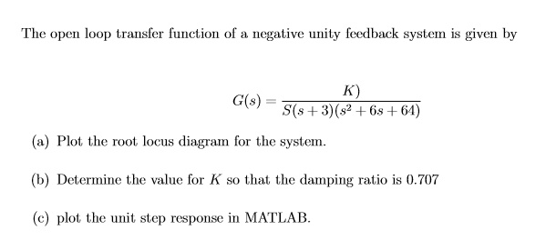 Solved The Open Loop Transfer Function Of A Negative Unity Feedback System Is Given By Ks A