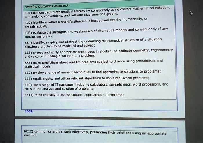 learning outcomes assessed notation ilteracy by consistently using ...