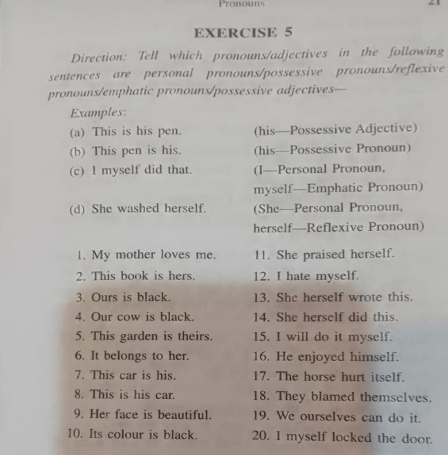EXERCISE 5 Direction: Tell which pronouns/adjectives in the following ...