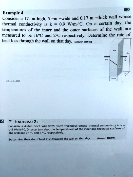 SOLVED: Example4 thermal conductivity is k = 0.9 W/mC. On a certain day ...