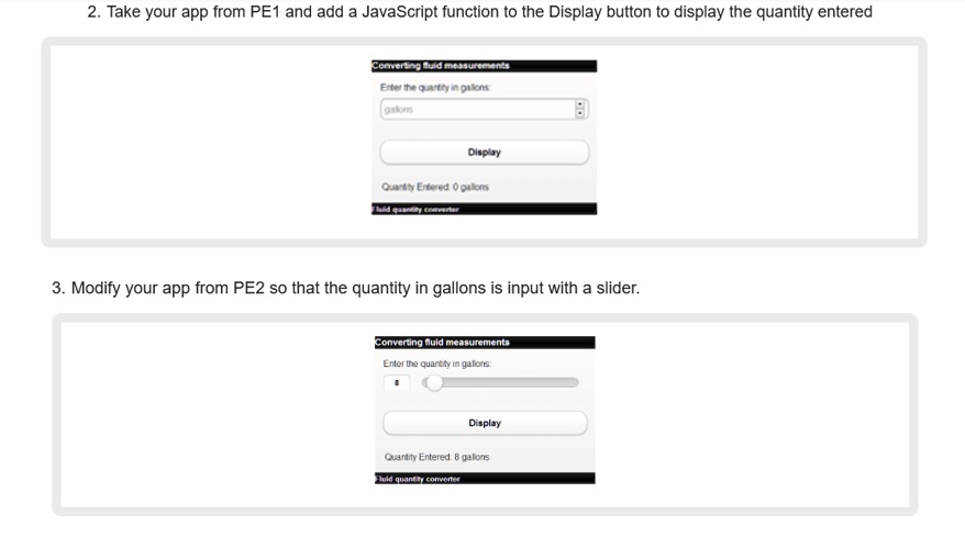 SOLVED: 2. Take your app from PE1 and add a JavaScript function to the ...
