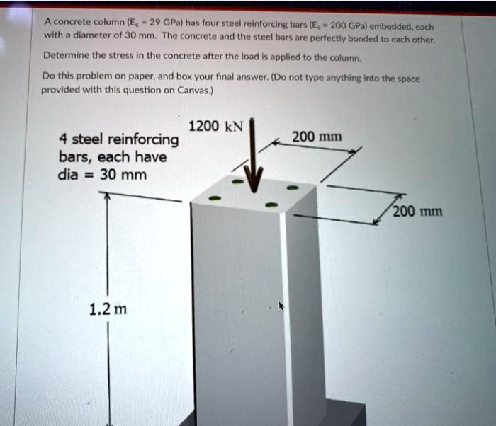 SOLVED: A concrete column (E=29 GPa) has four steel reinforcing bars (E ...