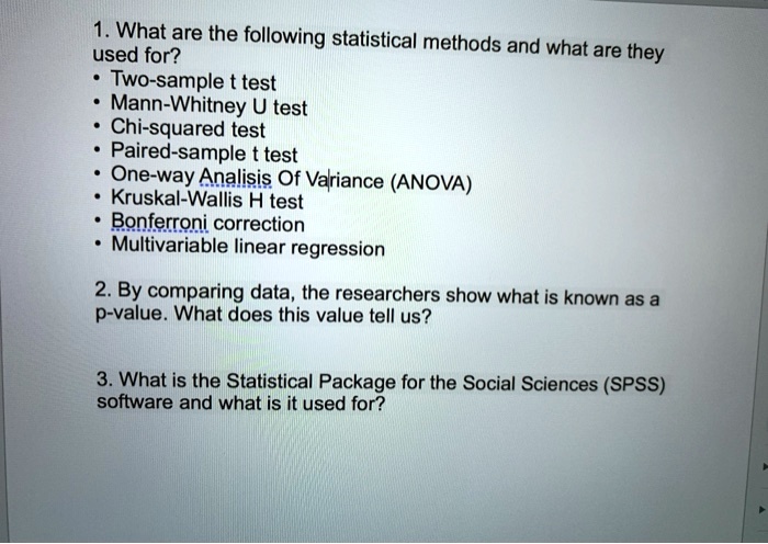 what are the following statistical methods used for and what are they ...