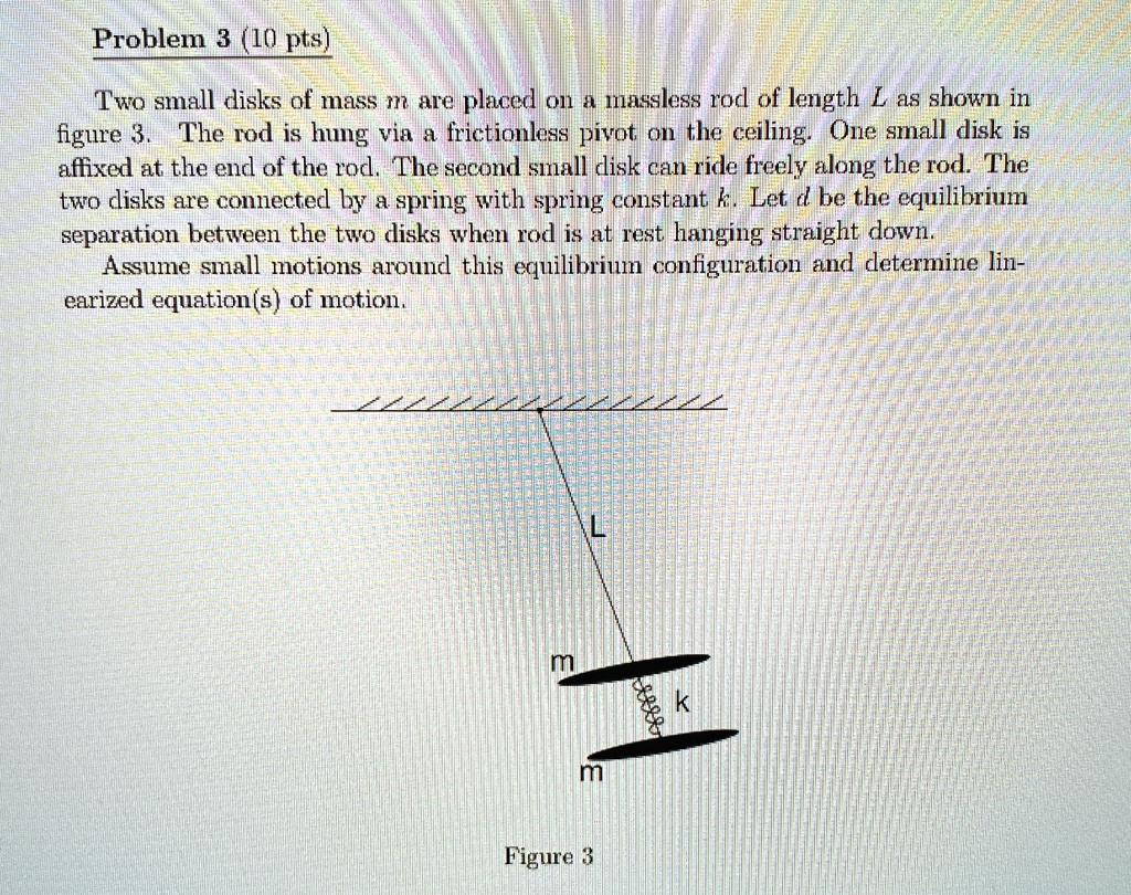 problem 3 10 pts two small disks of mass m are placed on a massless rod of length l as shown in ...
