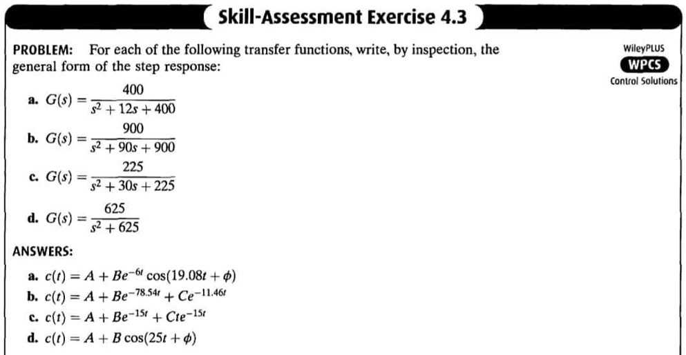 SOLVED: Skill-Assessment Exercise 4.3 PROBLEM For each of the following transfer functions ...