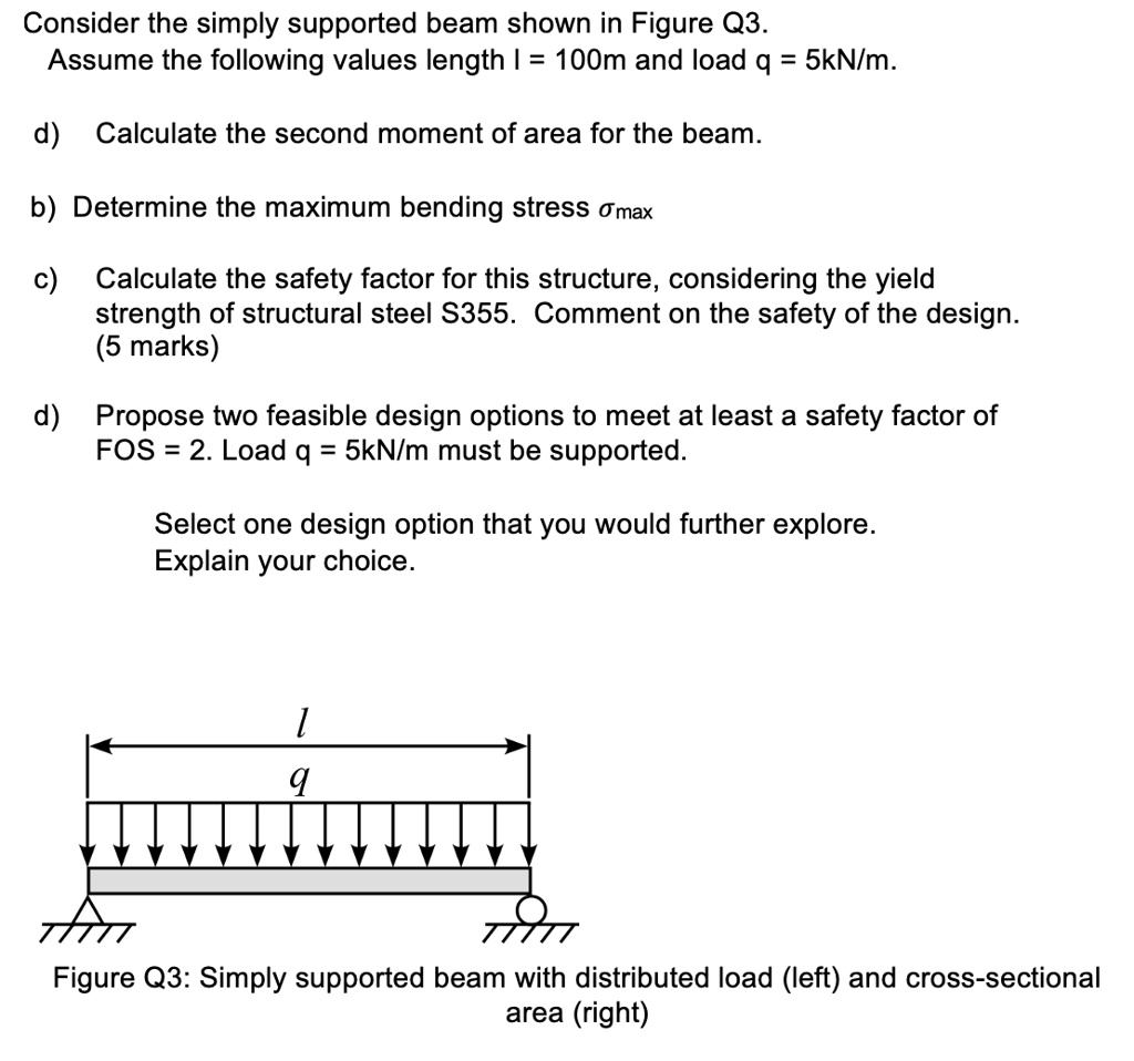 SOLVED: Consider the simply supported beam shown in Figure Q3 Assume the following values length ...