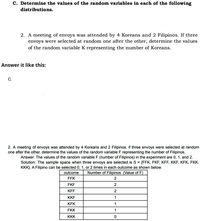 c determine the values of the random variables in each of the following distributions meeting of ...