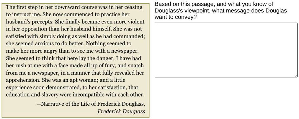 based on this passage and what you know of douglasss viewpoint what ...