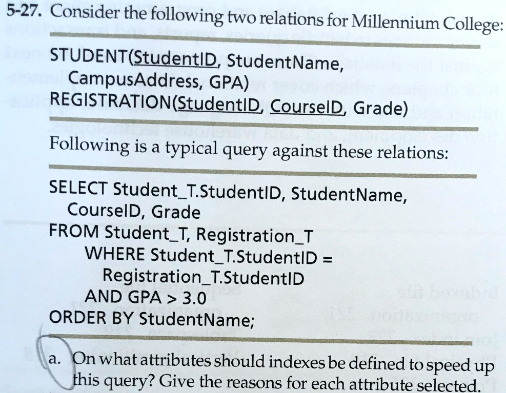 5-27. Consider the following two relations for Millennium College ...