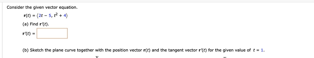SOLVED: Consider the given vector equation r(t) (2t - 5,0 + 4) (a) Find ...