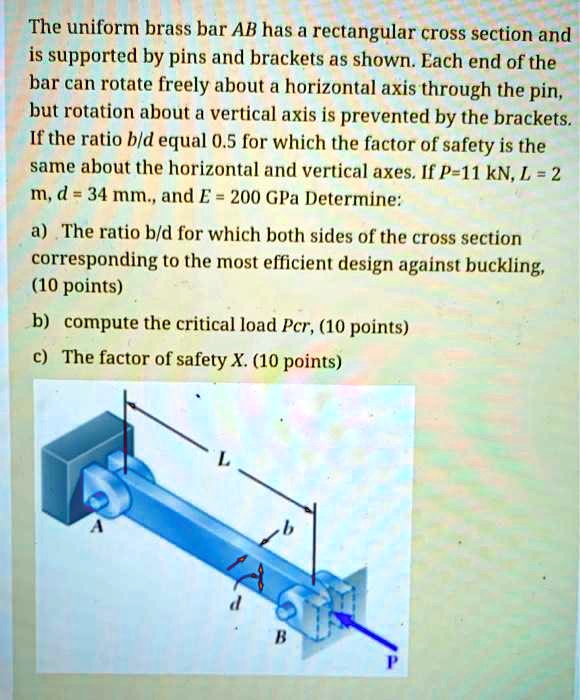 SOLVED: The uniform brass bar AB has a rectangular cross section and is ...