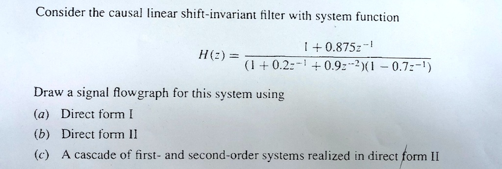 Consider the causal linear shift-invariant filter with system function H(z) = (1 + 0.875z^-1 ...