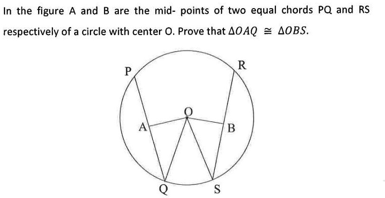 SOLVED: In the figure, A and B are the midpoints of two equal chords PQ and RS respectively of a ...