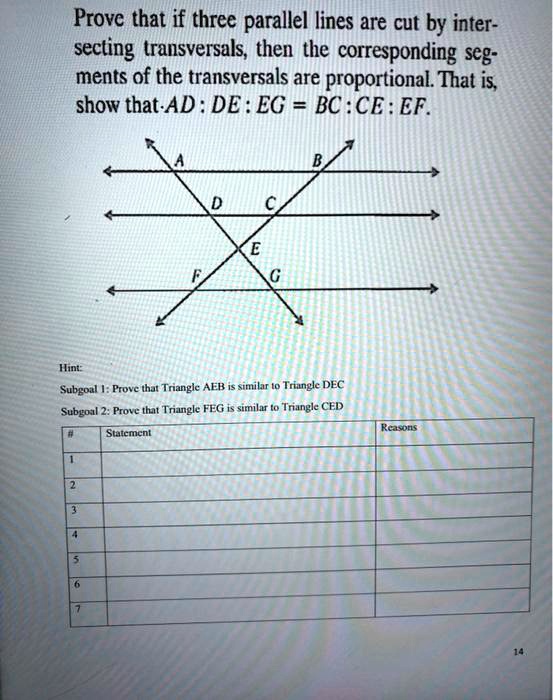 SOLVED:Prove that if three parallel lines are cut by inter- secting ...