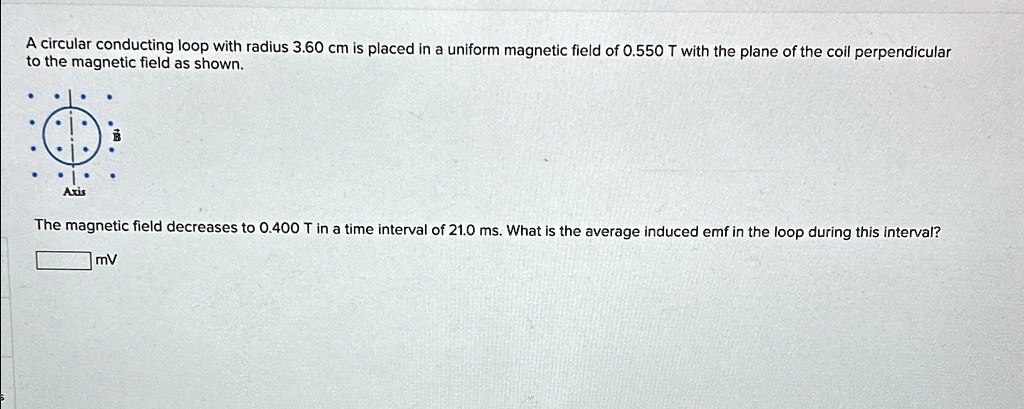 SOLVED: A circular conducting loop with radius 3.60cm is placed in a uniform magnetic field of 0 ...