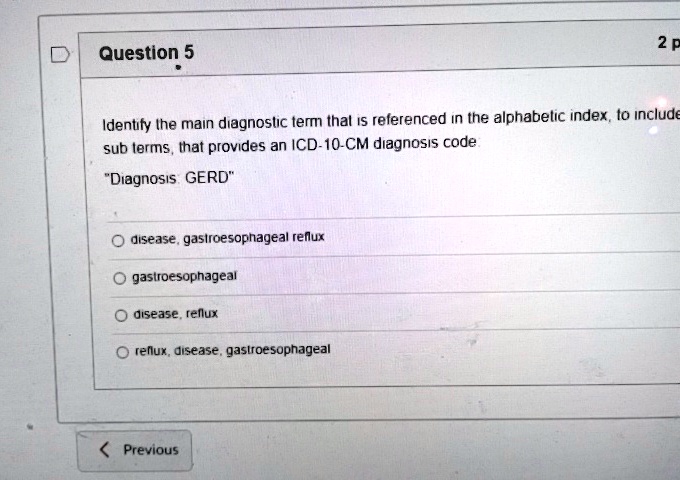 question 5 2 p identify the main diagnostic term that is referenced in ...