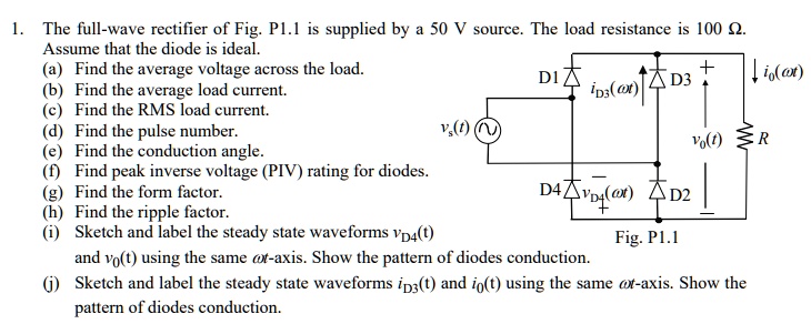 SOLVED: The full-wave rectifier of Fig. P1.1 is supplied by a 50 V ...