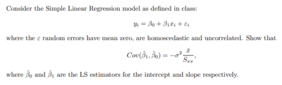 SOLVED: Consider the Simple Linear Regression model as defined in class ...