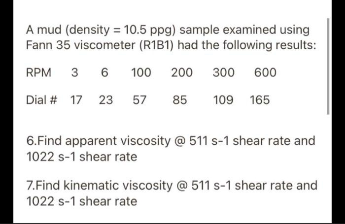 SOLVED: A mud (density = 10.5 ppg) sample examined using Fann 35 ...