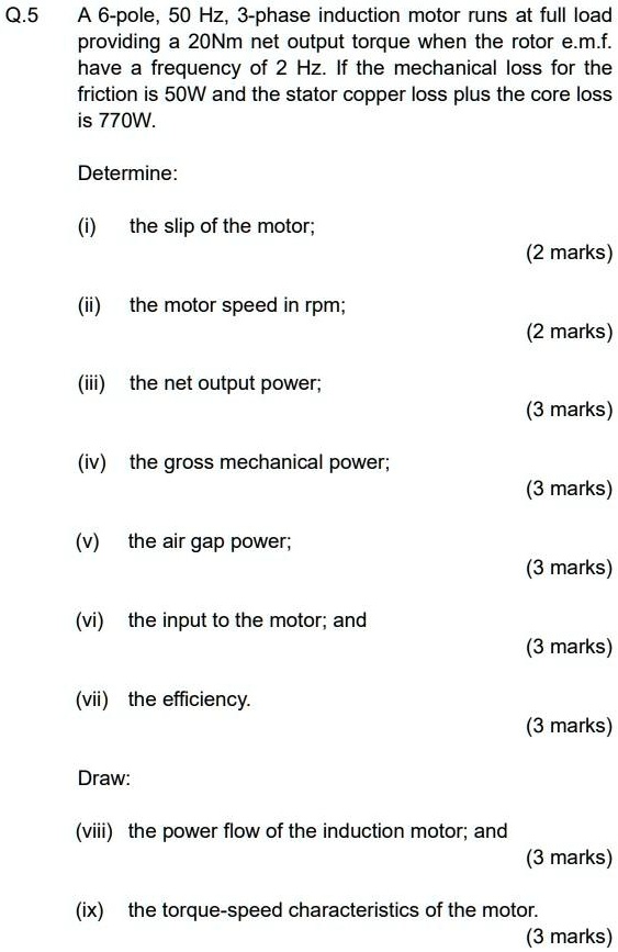 SOLVED: Texts: Q.5 A 6-pole, 50 Hz, 3-phase induction motor runs at ...