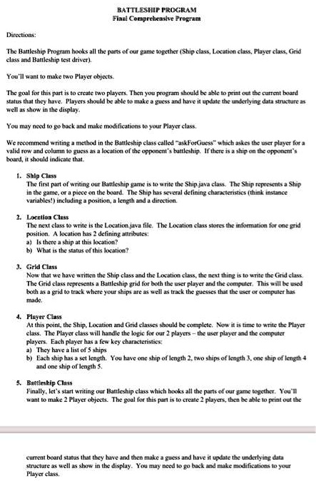 BATTLESHIP PROGRAM Final Comprehensive Program Directions: The ...