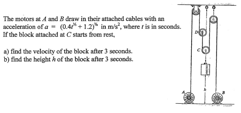 The motors at A and B draw in their attached cables with an...
