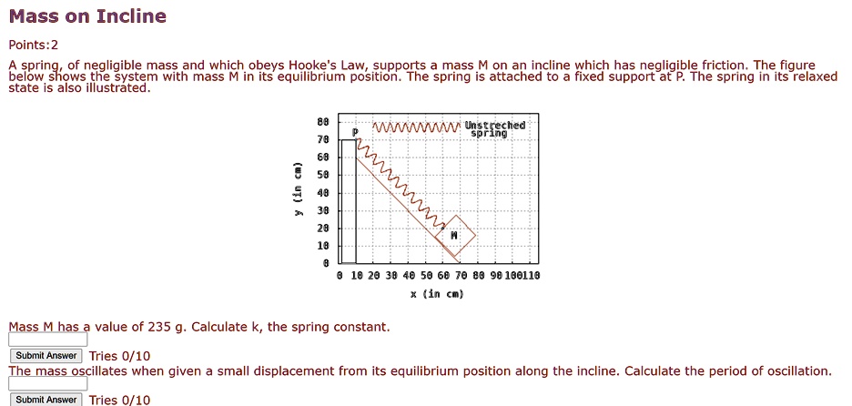 SOLVED: Mass on Incline Points: 2 objects of negligible mass and which ...