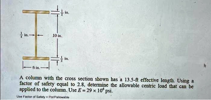in.­10 in.6 in.A column with the cross section shown has a 13.5-ft effective length. Using aof ...