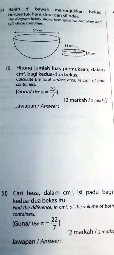 SOLVED: The diagram below shows a hemispherical container and a ...
