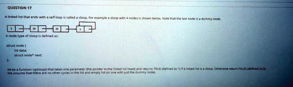 SOLVED: A linked list that ends with a self-loop is called a sloop. For ...