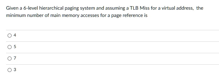 SOLVED: Given a 6-level hierarchical paging system and assuming a TLB miss for a virtual address ...