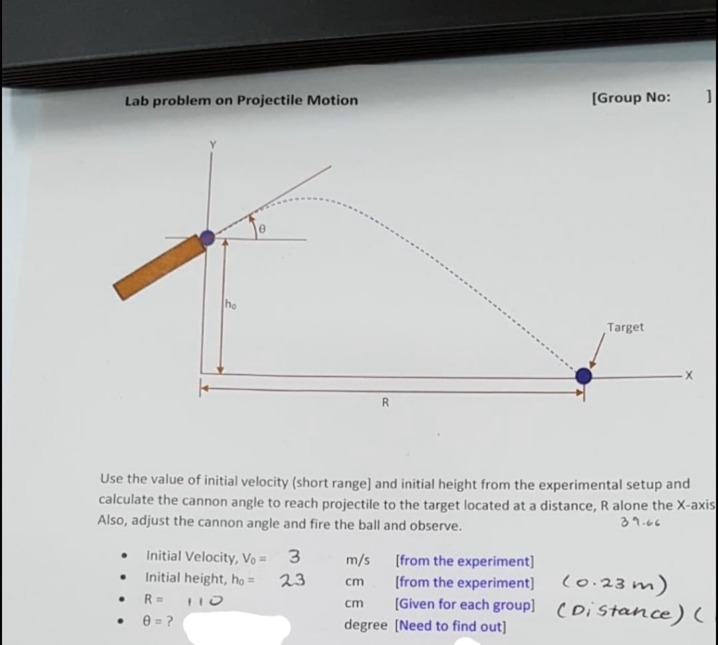 SOLVED:Lab problem on Projectile Motion [Group No: Target Use the value of initial velocity ...
