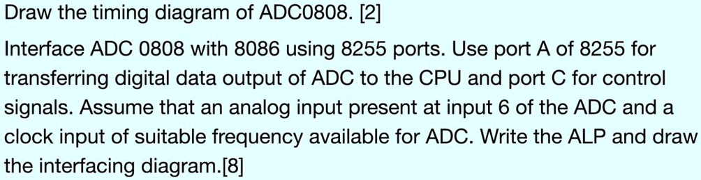 SOLVED: Draw the timing diagram of ADC0808. [2] Interface ADC0808 with 8086 using 8255 ports ...