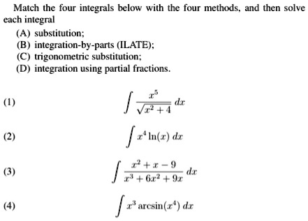 SOLVED: Match the four integrals below with the four methods. and then solve cach integral ...