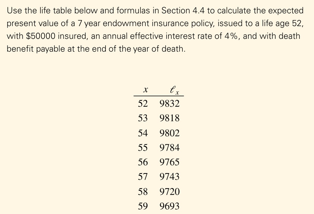 SOLVED: Use the life table below and formulas in Section 4.4 to ...