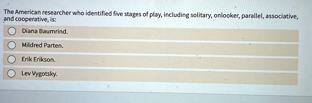 the american researcher who identified five stages of play including ...