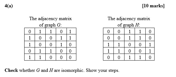 4a 10 marks the adjacency matrix of graph the adjacency matrix graph h ...