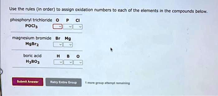 SOLVED: Use the rules in order to assign oxidation numbers to each of the elements in the ...