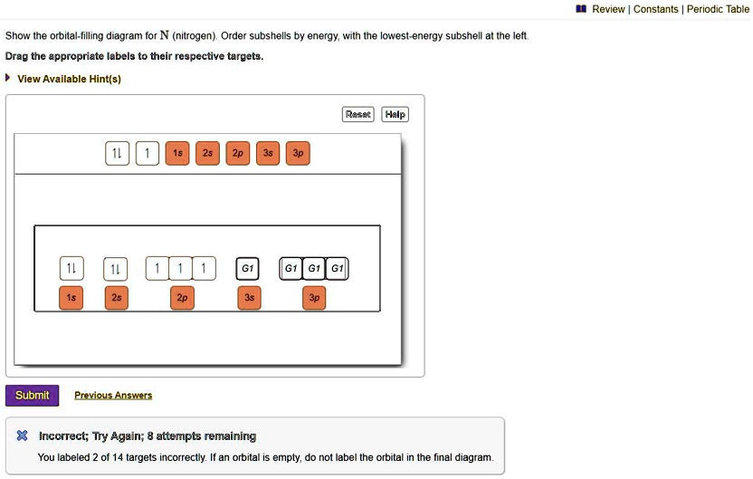 Review Constants Periodic Table Show the orbital-filling diagram for N ...