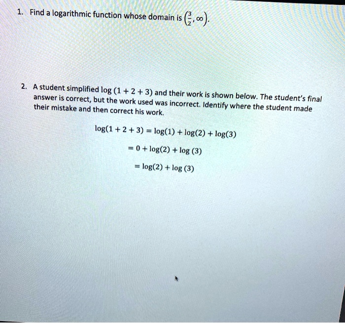 SOLVED: Find a logarithmic function whose domain is (,o): A student ...