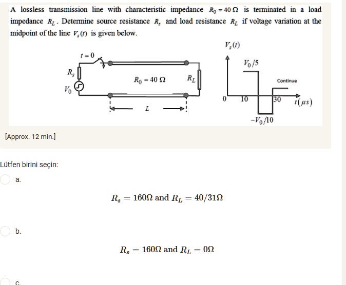 A lossless transmission line with characteristic impedance R0 = 40 Ω is ...