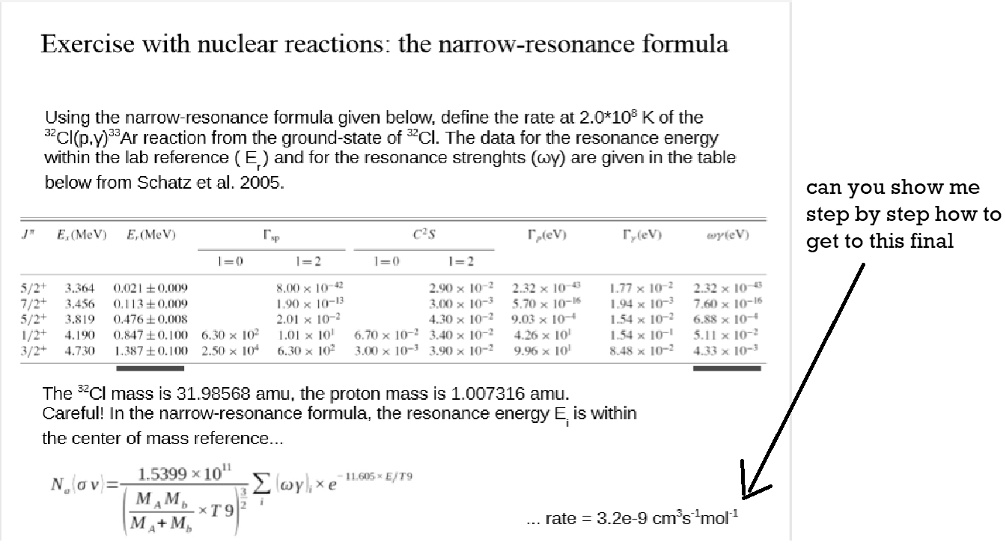 exercise with nuclear reactions the narrow resonance formula using the ...