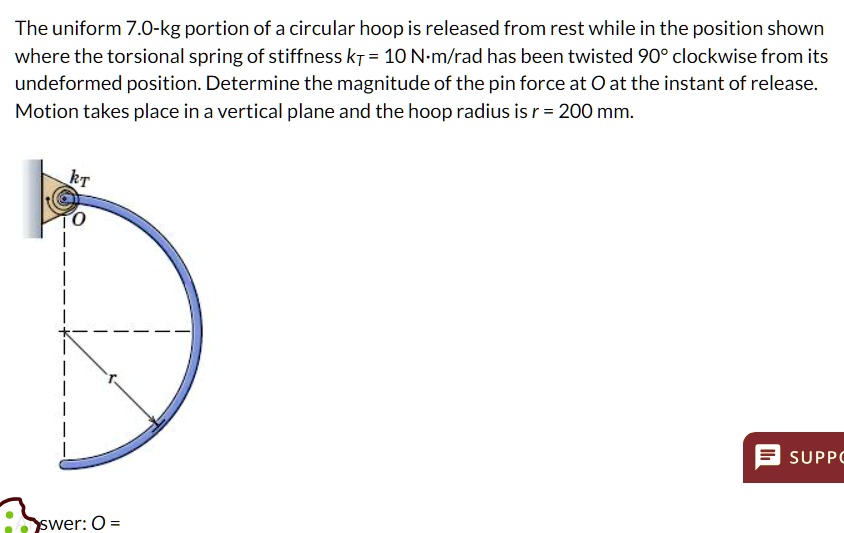 SOLVED: The uniform 7.0-kg portion of a circular hoop is released from ...