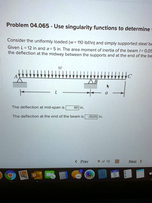 SOLVED: Consider the uniformly loaded (w = 110 lbf/in) and simply supported steel beam with an ...