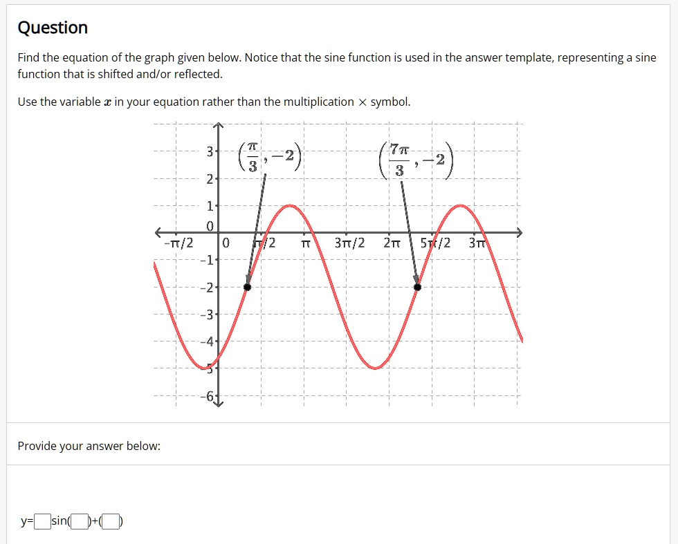 SOLVED: Find the equation of the graph given below. Notice that the sine function is used in the ...