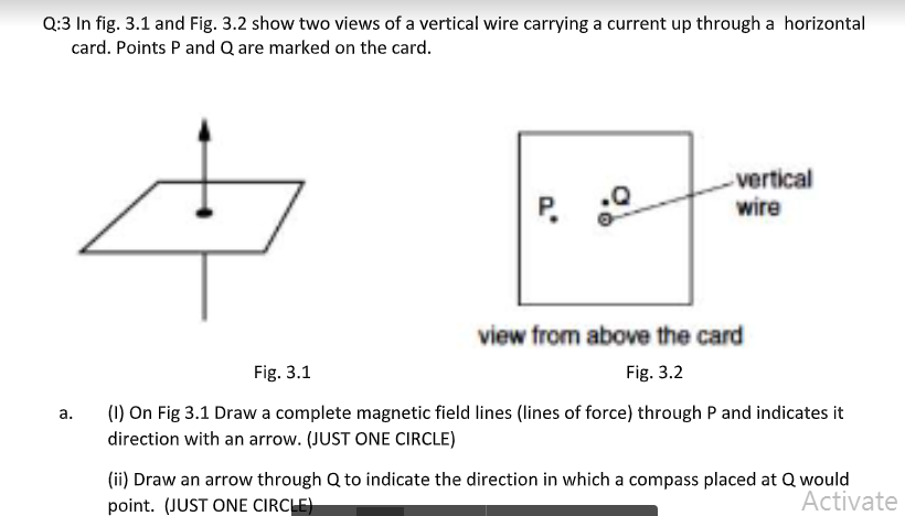 Q:3 In fig. 3.1 and Fig. 3.2 show two views of a vertical wire carrying ...
