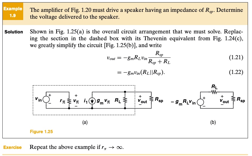 SOLVED: Example 1.9 The amplifier of Fig. 1.20 must drive a speaker having an impedance of Rsp ...