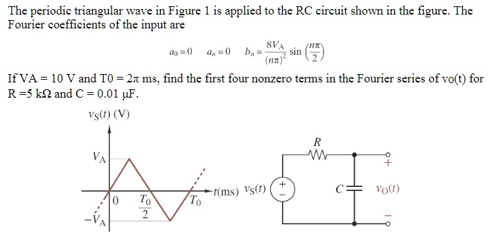 SOLVED: The periodic triangular wave in Figure 1 is applied to the RC circuit shown in the ...