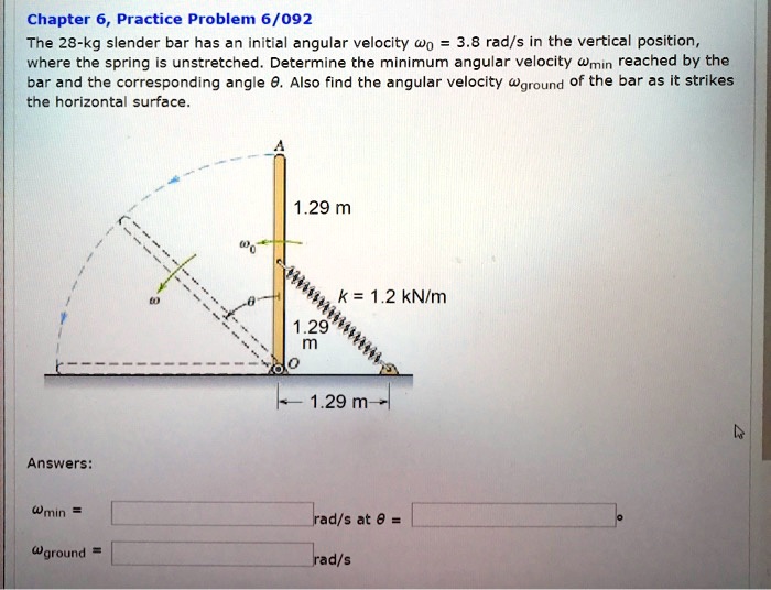 SOLVED: Chapter 6, Practice Problem 6/092: The 28-kg slender bar has an initial angular velocity ...