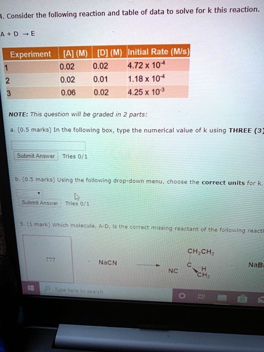 Consider the following reaction and table of data to … - SolvedLib